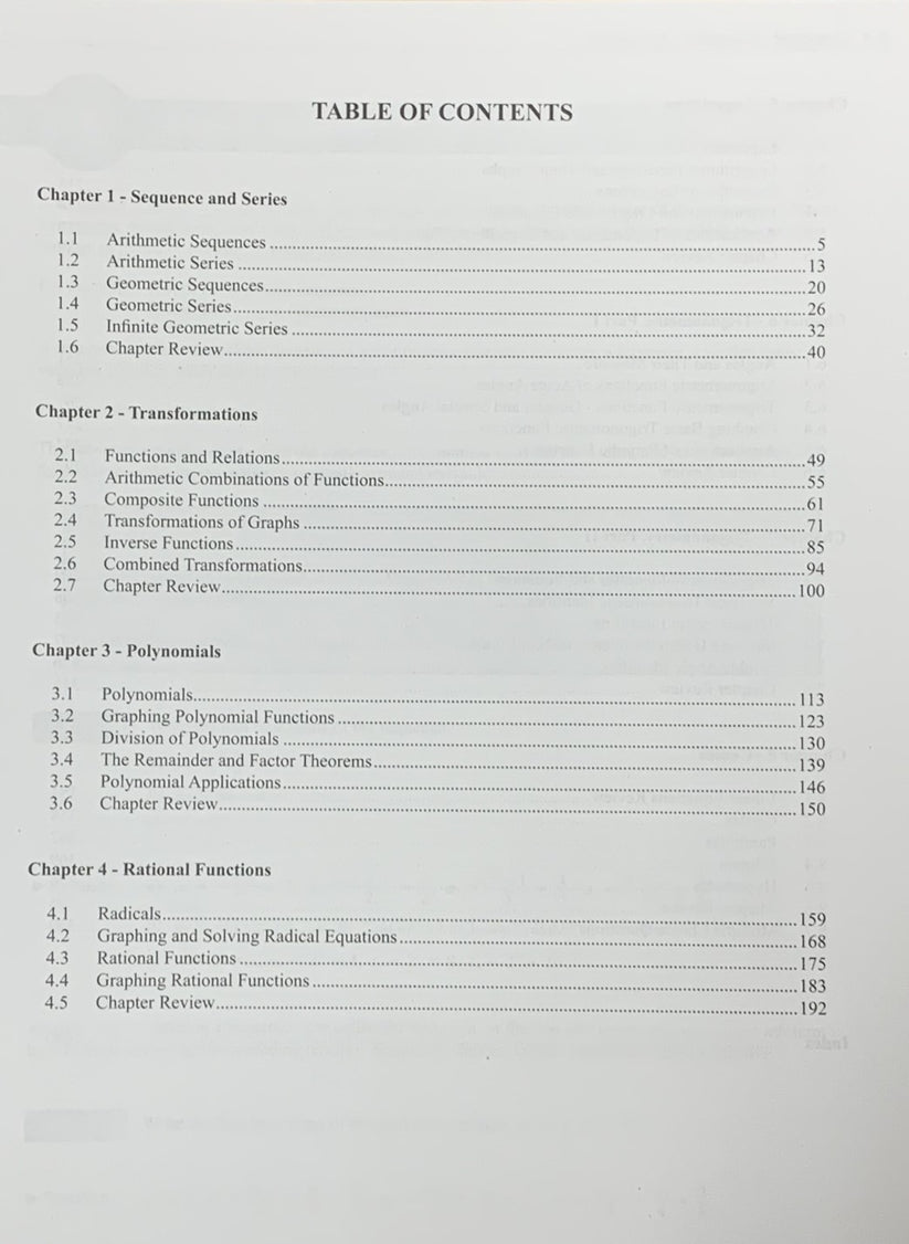 Theory and Problems PreCalculus Grade 12 (3rd Edition)